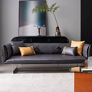 Leather Sofa Cover 1 2 3 4 Seater,L Shape Non-Slip Sectional Sofa Slipcover,Plain Color Couch Slipcover for Dogs Cats Pet Love Seat Recliner Armrest Backrest Cover-Dark Grey,30x50cm/Pillowcase