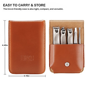 Eryu Nail Clippers Set (5Pcs), Stainless Steel Fingernail Clippers for Men & Women, with Leather Portable Travel Case, Professional Fingernail & Toenail Clippers for Thick Nails - Dad & Mom Gifts