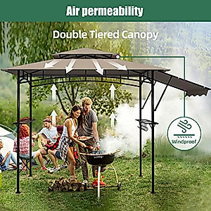 DikaSun Grill Gazebo 11x5 Double Tiered with Extra Shadow BBQ Waterproof Canopy Outdoor Gazebos for Patio, Backyard(Beige)