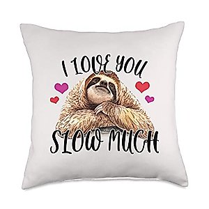I Love You Slow Much Funny Sloth Lover Item I Love You Slow Much Funny Lover Sloth Pun Valentines Throw Pillow, 18x18, Multicolor