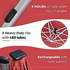 PURPLE LEAF 11ft Solar powered LED Patio Umbrella Outdoor Round Umbrella Large Cantilever Umbrella with LED lights Windproof Offset Umbrella Heavy Duty Sun Umbrella for Garden Deck Pool Patio, Terra