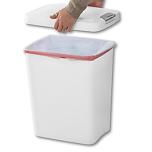 7.5 Gallon White Wastebasket with Touch-Open Lid: Ideal Office Trash Can, Under Sink Trash Can, Or Garbage Can with Lid for Kitchen, Bathroom, Mudroom
