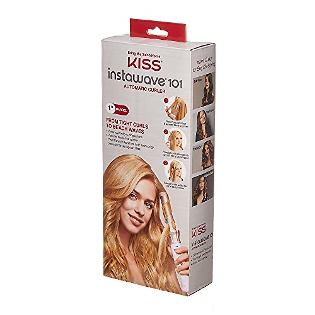KISS Instawave 101 Automatic Rotating Curling Iron, 1 Inch Pearl Ceramic Tourmaline Barrel Heats Up to 400°, 2 Directional Spinner, Rose Gold Finish, 1.07 Lbs.