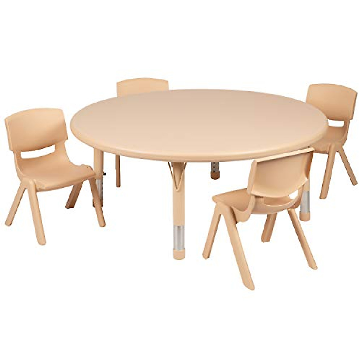 Flash Furniture Emmy 45" Round Natural Plastic Height Adjustable Activity Table Set with 4 Chairs