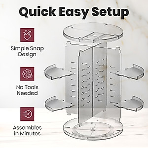 360 Rotating Makeup Organizer - Adjustable Shelf Height and Fully Rotatable. The Perfect Cosmetic Organizer for Bedroom Dresser or Vanity Countertop. (Clear)