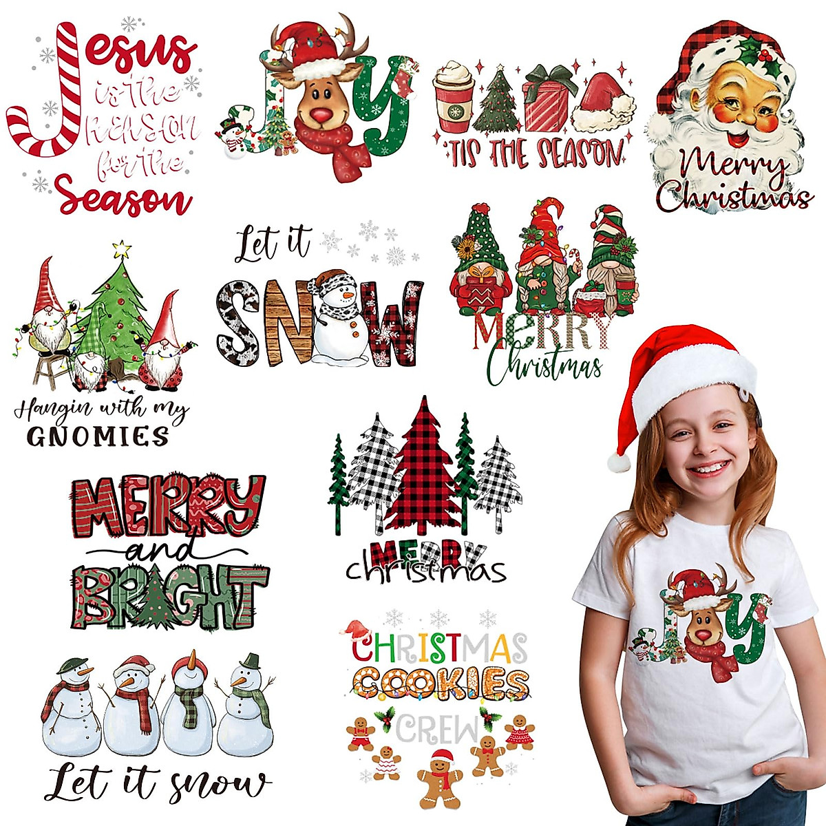 12 Sheets Christmas Heat Transfers Vinyl,Christmas Iron On Transfers for T-Shirts,Christmas HTV Vinyl Iron on Decals for Clothes Pillow Hoodie DIY Crafts