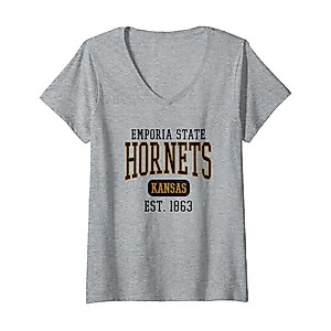 Womens Emporia State University ESU Hornets Est Date V-Neck T-Shirt
