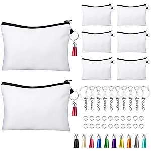 Frienda 8 Pieces Sublimation Blank Cosmetic Bags Set Including DIY Heat Transfer Makeup Bags with Zipper, Keychains, Tassels, Jump Rings for DIY Crafts Back to School Present