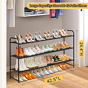 SLEEPING LAMB Long 3-Tier Shoe Organizer for Closet, Stackable Wide Shoe Rack Holds 24-Pairs Shoe Storage Shelf for Bedroom, Floor, Entryway (Black)