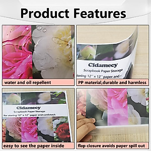 Cldamecy 12 Pieces Transparent Scrapbook Organizer Envelopes Storage Pockets Sleeves for Storing 12 x 12 inch Paper,Cardstock,Vinyl Scraps with 60 pcs Label Stickers