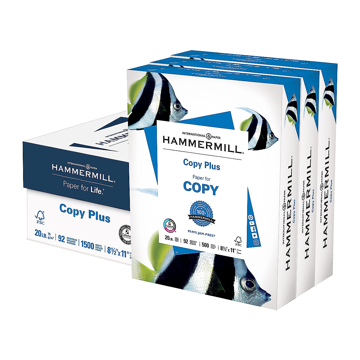 Hammermill 3-Ream Pack Copy Plus Multipurpose Fax Laser Inkjet Printer Paper, 8 1/2" x 11" Letter Size, 92 Bright White, 20 lb. Acid Free, ColorLok, 99.99% Jam Free