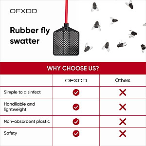 OFXDD Rubber Fly Swatter, Long Fly Swatter Pack, Fly Swatter Heavy Duty, Red Color (3 Pack)