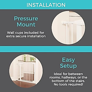 Toddleroo by North States Bright Choice Auto-Close Baby Gate with Door. Pressure Mounted Baby Gate for Doorways, Child Gate Fits Openings 29.75” to 40.5” Wide. (30" Tall, White)