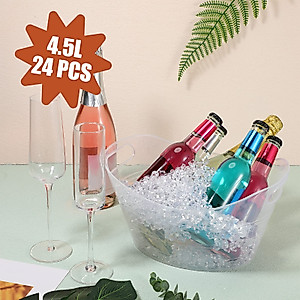Norme 24 Pcs Oval Storage Tub with Handles, 4.5L Plastic Ice Bucket Wine Beer Champagne Bottle Drink Cooler Tub for Parties Beverage, Storage Basket (Clear,24 Pcs)