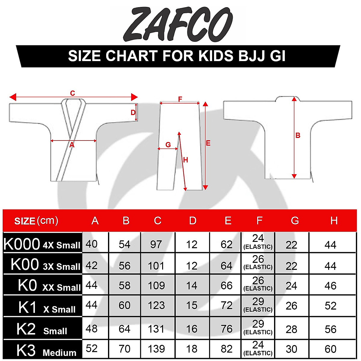 Zafco Sports Brazilian Jiu Jitsu, Kids Jiu Jitsu Gi Children BJJ Gi Grappling Kimonos Lightweight White Belt (Black, K0)