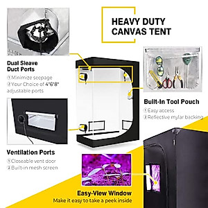 iPower 48"x24"x60" Mylar Hydroponic Water-Resistant Grow Tent with Observation Window and Removable Floor Tray for Plants Seedling, Propagation, Blossom, 2 x 4 ft