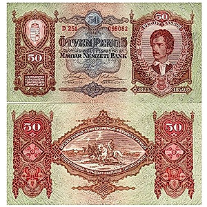 HU 1030 ORNATE GIANT SIZE HUNGARY 50 & 100 PENGO BANKNOTES w HISTORIC VIGNETTES Moderately Circulated VF-XF RANGE