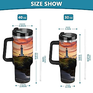 FRCSDIY Seaside Lighthouse Insulated Tumbler with Handle and Straw Lid,40oz Leakproof Stainless Steel Cup BPA-Free Water Bottle