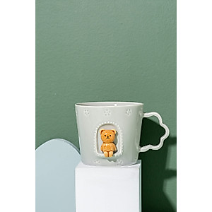 DIHOclub Bear Ceramic Cup Window Animals Mug Cute Cartoon Handmade Figurine Mugs,Holiday and Birthday Gift for Daughter,Son,Kids,9 OZ (Grey)