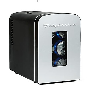 Frigidaire Portable 9-Can Mini Cooler Fridge, 5L, Brushed Stainless Rugged, Window, EFMIS189-SS, Clear Door, Glass