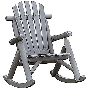 Outsunny Outdoor Wooden Rocking Chair, Rustic Adirondack Rocker with Slatted Seat, High Backrest, Armrests for Patio, Garden, and Porch, Small, Gray