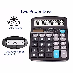 LIJUST Calculators, KK-837-12S Standard Function Desktop Calculator, 12 Digit Large LCD Display, Battery and Solar Powered Basic Calculators for Office, Primary School, Market or Home Use, Black