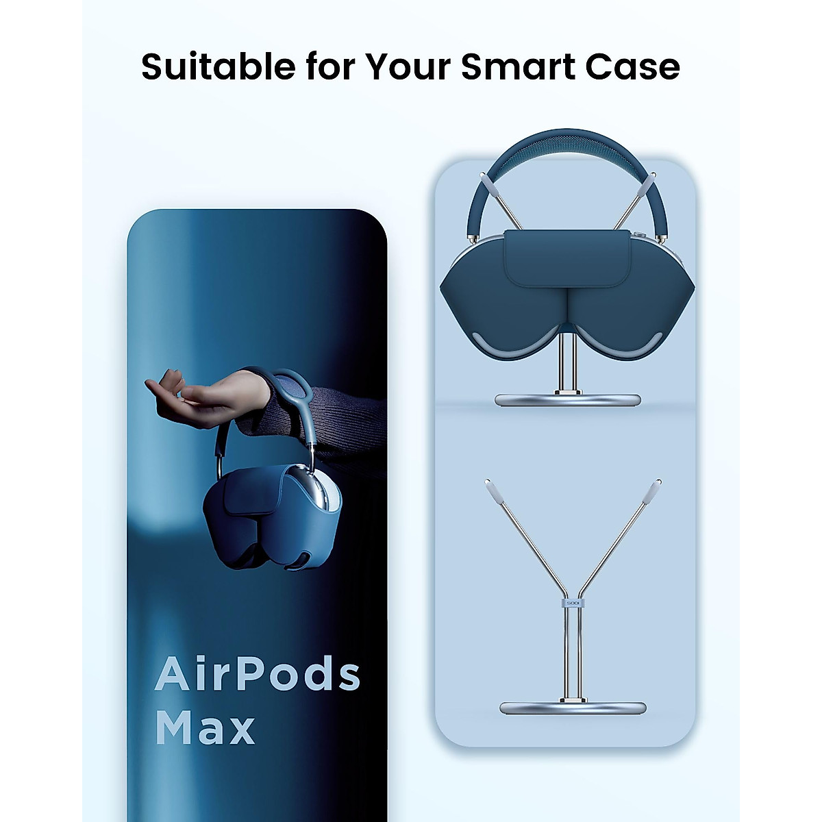 SODI Headphone Stand for AirPods Max - Desktop Headset Stand, Aluminum Anti-Slip Base Headphone Holder and Dock with Silicone Pad for Apple AirPods Max, Headphone Accessories for Desk, Blue