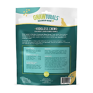 Gnawturals Hideless Chews Ribbed Bones | for Medium Dogs | Rawhide Free, Pumpkin, Psyllium Husk and Chicory Root for Easy Digestion and Overall Gut Health (5 Bones, Chicken)