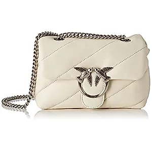 Pinko CROSSBODY BAG IN WHITE PUFF LEATHER WITH LOGO AND SILVER CHAIN ​​ADJUSTABLE SHOULDER STRAP 100039A0F2