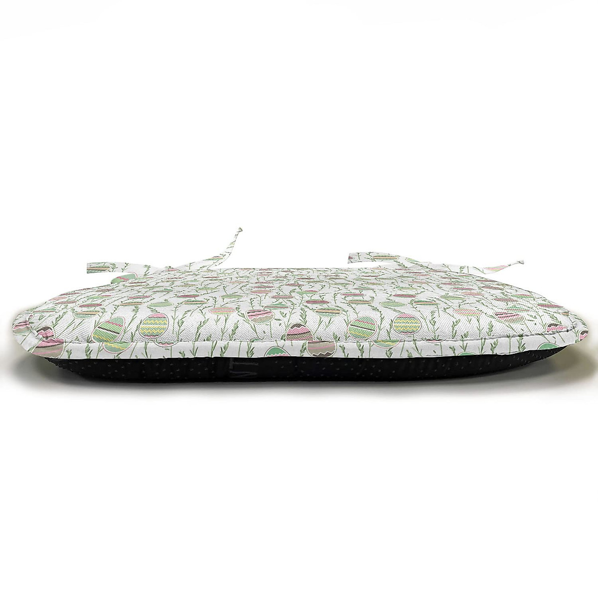 Lunarable Farm Chair Seating Cushion Set of 2, Spring Easter Party Theme Eggs and Leaves Art Print, Anti-Slip Seat Padding for Kitchen & Patio, 16"x16", Fern Green Pale Pink