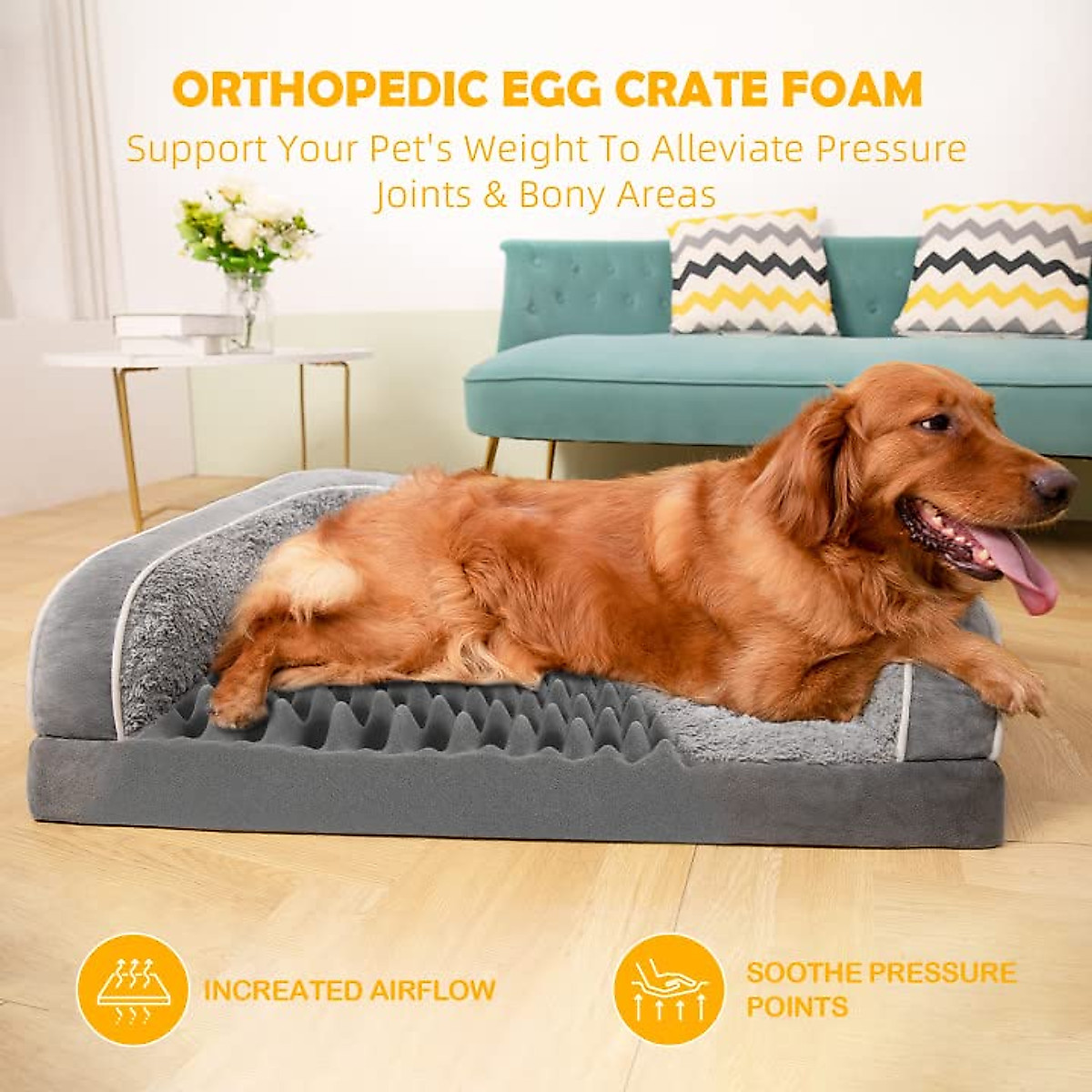 Yiruka Dog Beds for Extra Large Dogs, Washable Dog Bed Sofa with Removable Cover, Waterproof Dog Bed Couch with Nonslip Bottom, High Bolster Dog Bed, Orthopedic Large Dog Bed up to 100 lbs