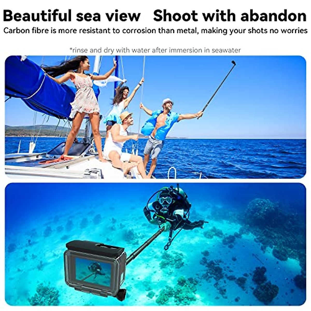 Selfie Stick Long Pole Invisible for GoPro Insta360 (120cm/47.2 inch), TELESIN Light Carbon Fiber Extension Monopod for Go Pro Max Hero 11 10 9 8 7 6 5 One X2 X3 RS Go 2 DJI Action 2 3 Accessories