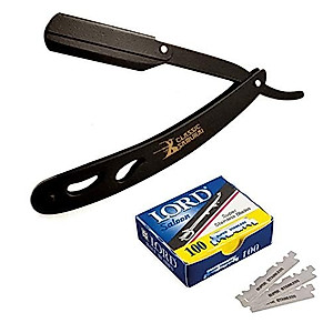 Classic Samurai CS-102 Stainless Steel Professional Barber Straight Edge Shavette Cut Throat Razor (Matte Black + 100 Lord Blades)
