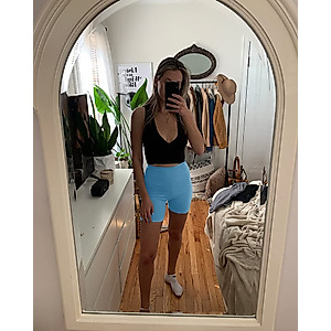 Aurgelmir Womens Biker Shorts High Waisted Booty Gym Yoga Scrunch Butt Lifting Stretchy Basic Workout Shorts Sky Blue