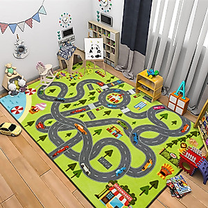 HOMORE Kids Play Mat Rug, Fun and Educational City Play Rug for Hot Wheels Track Racing and Toys, Kids Carpet Playmat Area Rug for Children Bedroom Play Room Nursery, 3x5 Feet