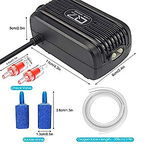 Aquarium Air Pump, Rifny 3W Adjustable Fish Tank Oxygen Air Pump Kit with Dual Outlet Air Valve Air Stones Silicone Tube Check Valves, 2 * 2500 ML/Min Air Flow Capacity for 1-80 Galon Fish Tank