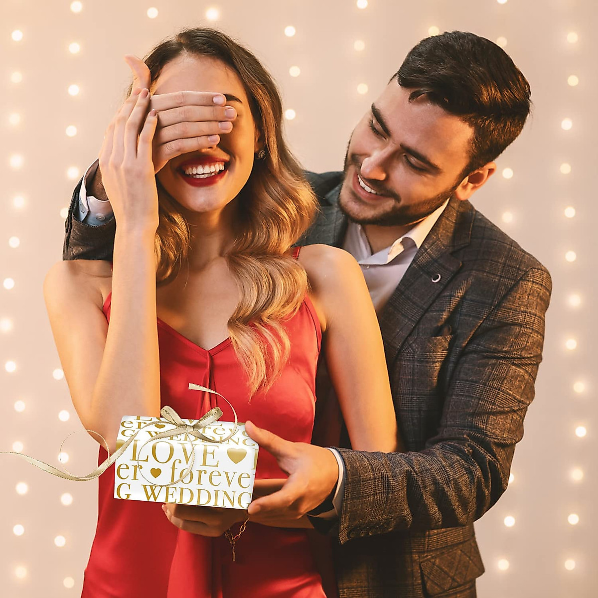 NEPOG Wedding Wrapping Paper, Love Forever Wedding Letter With Hearts White Gold Foil Design 6 Sheets Folded Flat 20x28 inches per Sheet for Valentines Day, Weddings, Bridal Showers, Engagements