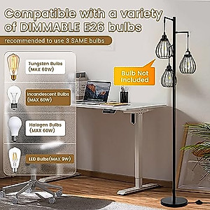 HIHUOS Dimmable Floor Lamp for Living Room - Retro 68" Tall Standing Tree Lamps for Bedroom - Black Farmhouse Pole Stand Up Lamps for Office Home [Upgraded]