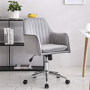 Brisk-Bun Velvet Desk Chair for Home Office Chair Metal Base mid Back Modern Adjustable Height Swivel upholstered Task Chair with arms Ergonomic Computer Chairs (Gray)
