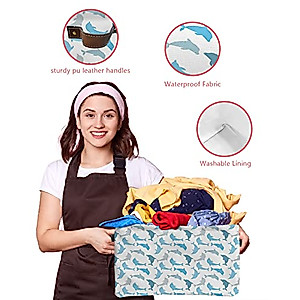 Storage Baskets for Shelves, Foldable Rectangle Storage Baskets, Cartoon Dolphin Silhouette Sea Animals Print Storage Containers for Organizing Dorm Closet Room, 2-Pack (15” x 11” x 9.5”)