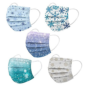 50PC Christmas Disposable Face Mask for Adults,3-Ply Disposable masks with Winter Themed Designs Breathable for Adults (Xmas-4)