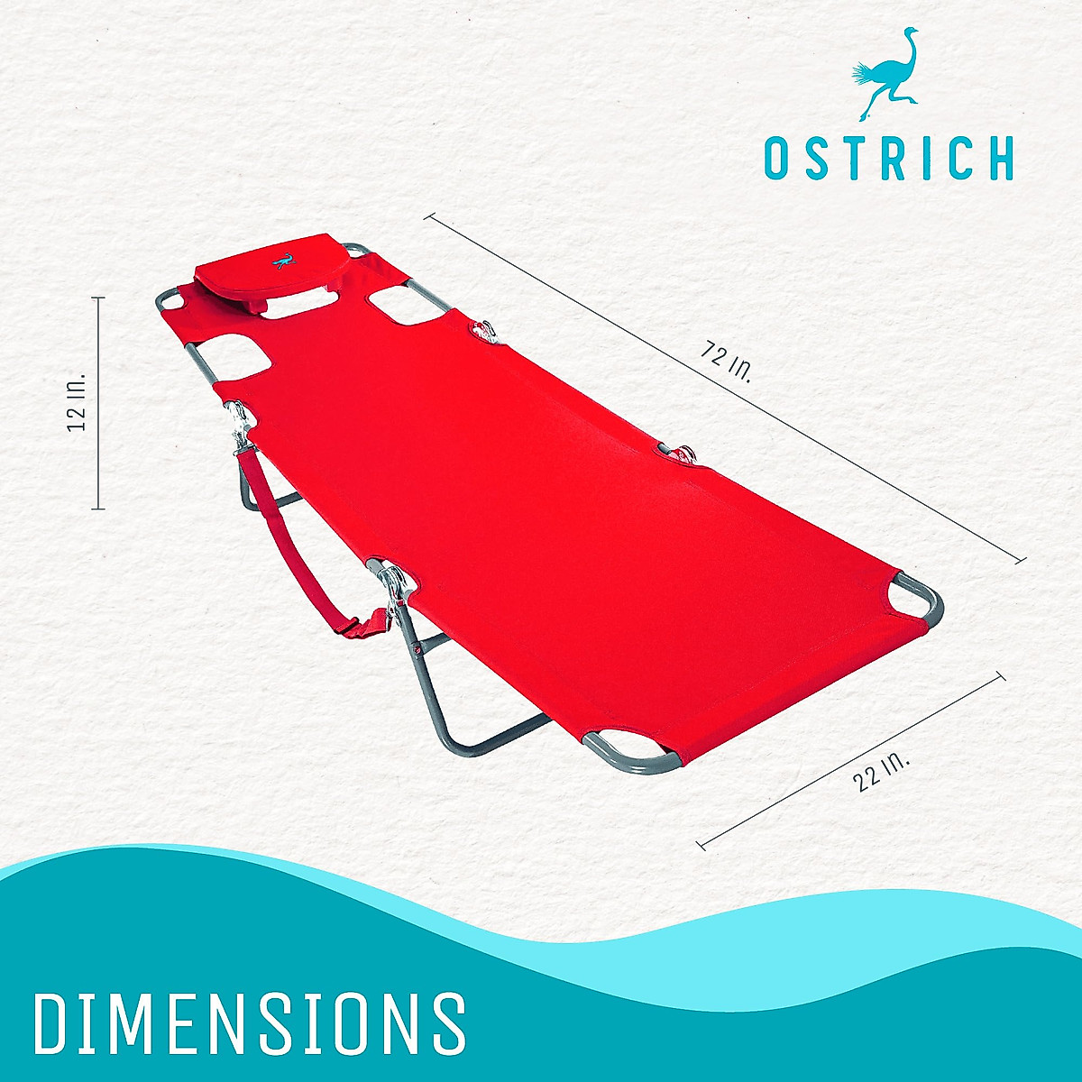 Ostrich Chaise Lounge Beach Chair for Adults with Face Hole - Versatile, Folding Lounger for Outside Pool, Sunbathing and Reading on Stomach - Deluxe, Foldable Laying Out Chair for Tanning (Red)