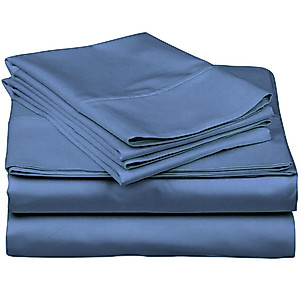 EgyptianSheets 6 Piece Luxury Bedding Sheet Set (Medium Blue) Full Size 12 Deep Pocket Bed Sheets 1000 Thread Count, 100% Egyptian Cotton