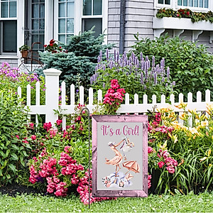 It's A Girl Stork Garden Flag Baby Shower Gender Reveal Party Decorations 12x18 Inch Double Sided Baby Girl Garden Flag Newborn Baby Birth Announcement Lawn Yard Sign Welcome Home Baby Banner Pink