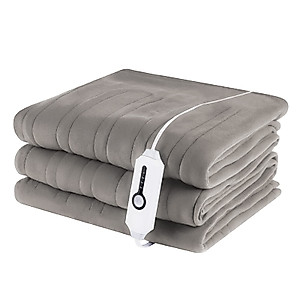 SUNNY HEAT Heated Electric Blanket Full Size 72" x 84" Quilted Fleece, Fast Heating Soft and Cozy Blanket for Bed Full-Body Coverage 4 Heating Levels & 10 Hours Timer Settings , Machine Washable, Grey