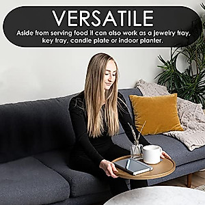 Round Gold Serving Tray | 15 Inches Large Decorative Wood Trays with Rimmed Edge for Coffee Table, Kitchen Counter, Ottoman Tray for Farmhouse Decor, Dining and Living Room (15''L x 15''W x 0.75''H)