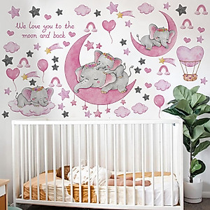Suplanet Baby Girl Nursery Wall Decor, Elephant Nursery Wall Decal, Moon and Stars Nursery Decor, Baby Nursery Decor Girl, Baby Elephant Nursery Decor, Baby Room Decor Girl, Nursery Wall Stickers