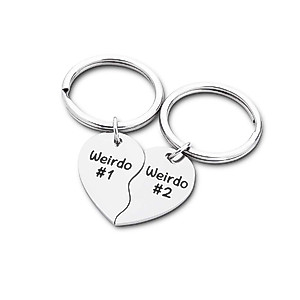 Best Friend Keychain, Friendship Gift for Teen Girls BFF, Weirdo 1 Weirdo 2 Gift Keyring for Boyfriend Girlfriend Husband Wife Couples,Valentine Anniversary Birthday Heart Charm Pendant for Her Him