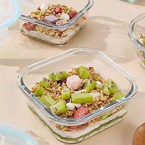 ATRDTO 6 Pieces Square Glass Food Storage Containers with Lids, Meal Prep Containers for Food Storage, BPA Free & Leak Proof (3 lids & 3 Containers)