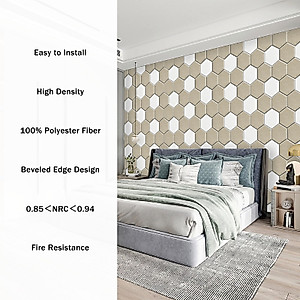 SHJADE Self-Adhesive Acoustic Panels, 12 Pcs 12" X 10" X 0.4" Sound Absorbing Panels, High Density Hexagon Acoustical Wall Padding(Silver Grey)